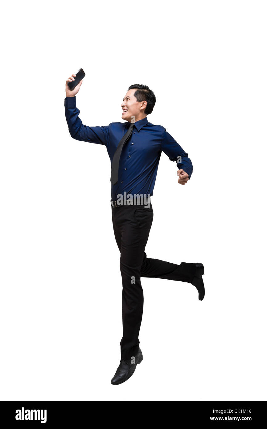Studio shot business men show a mobile phone Stock Photo - Alamy