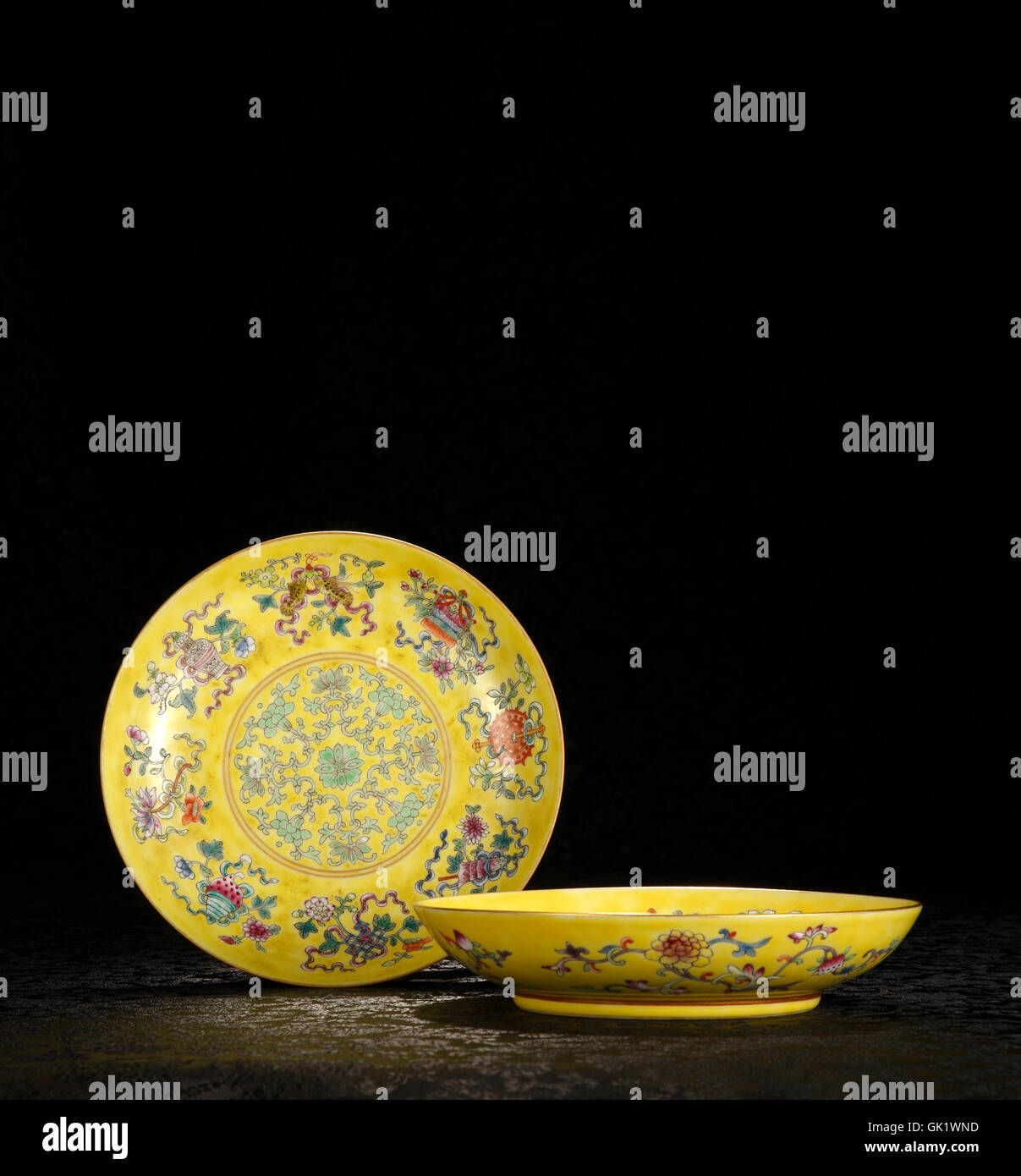 Eight colorful and yellow pattern plate one pair Stock Photo - Alamy