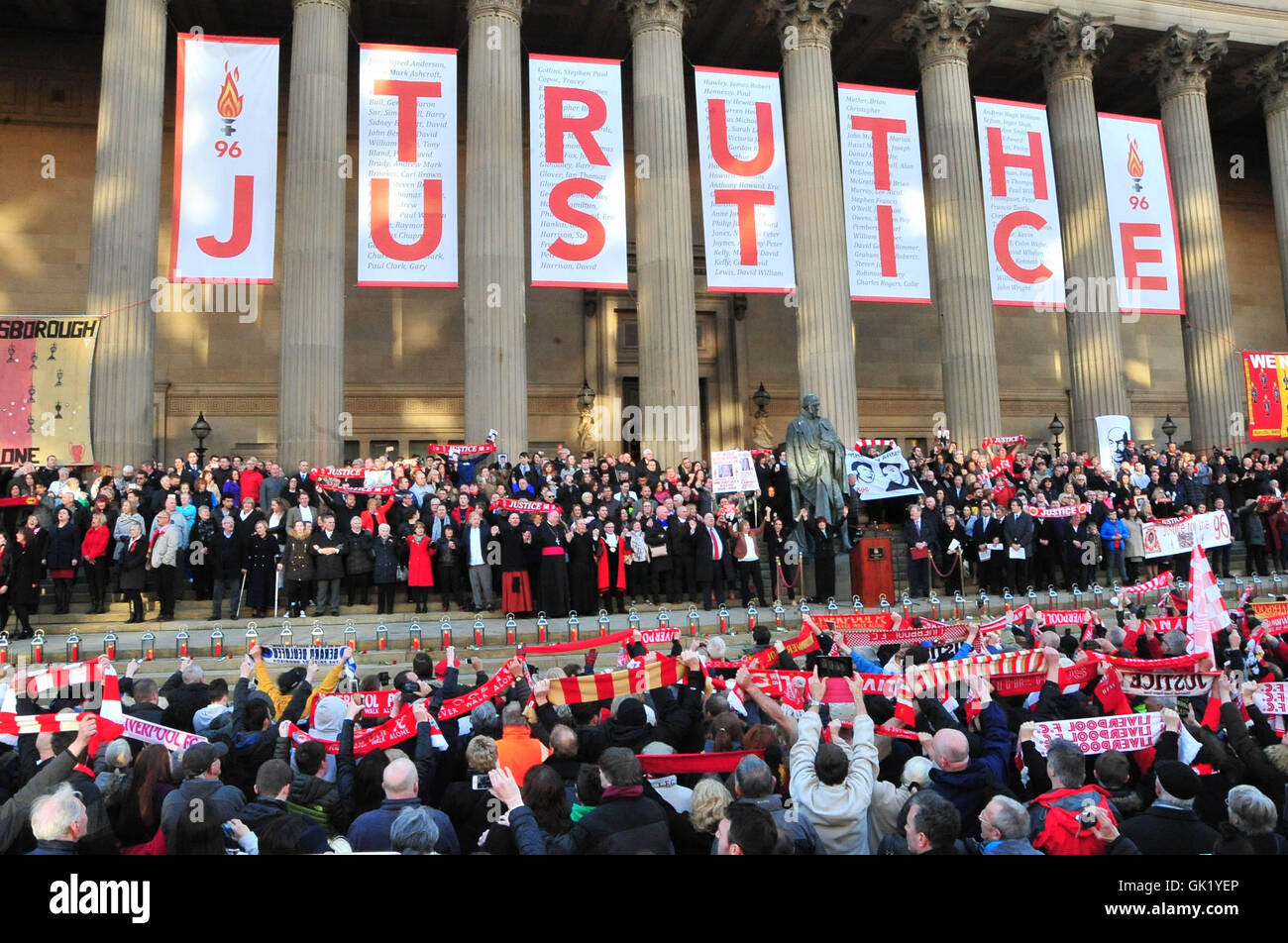 a vigil is held at St Georges hall,Liverpool. in memory of the 96who ...