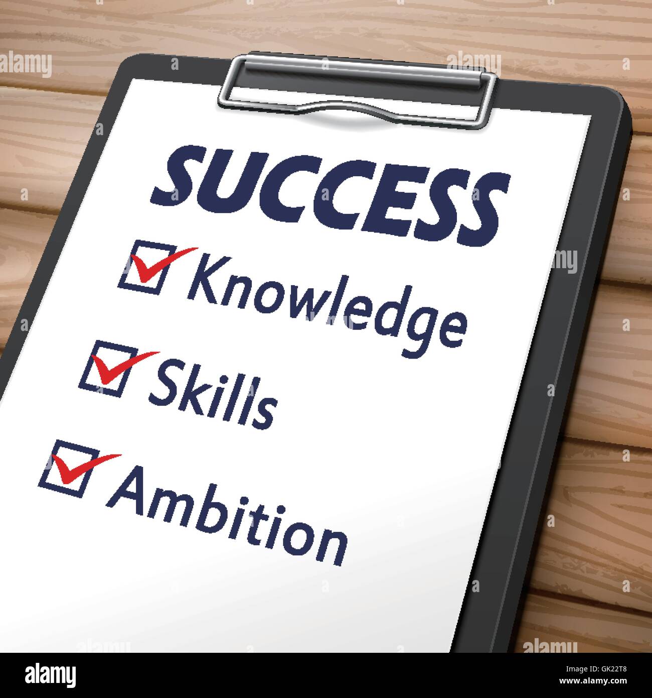 success clipboard 3D image with check boxes marked for the words ...