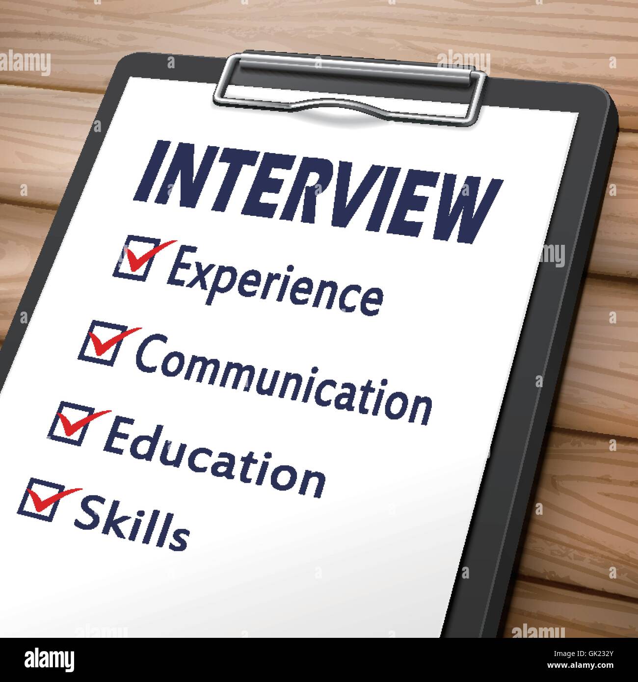 interview clipboard 3D image with check boxes marked for experience ...