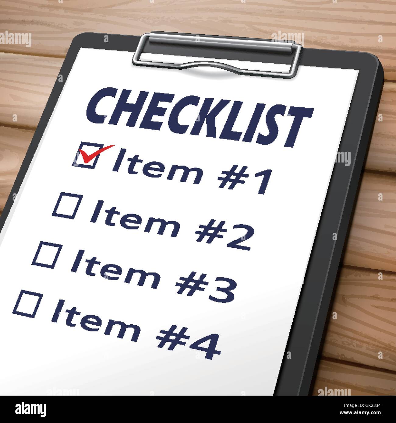 checklist clipboard 3D image with check boxes marked for item one, two ...