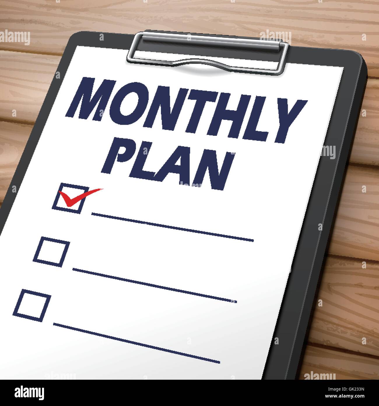 monthly plan clipboard 3D image with check boxes on it Stock Vector ...