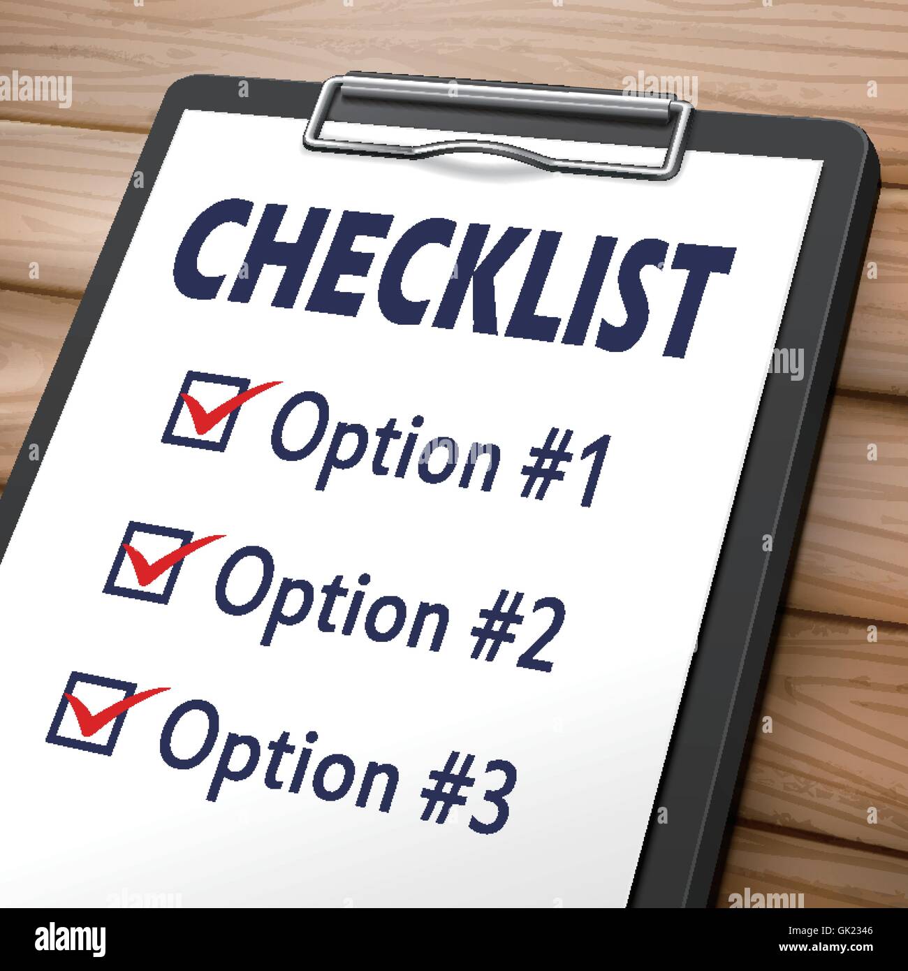 checklist clipboard 3D image with check boxes marked for option one ...