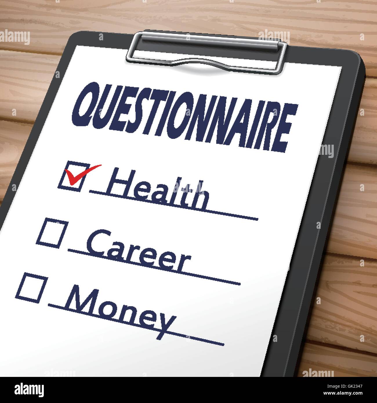 questionnaire clipboard 3D image with check boxes marked for health ...