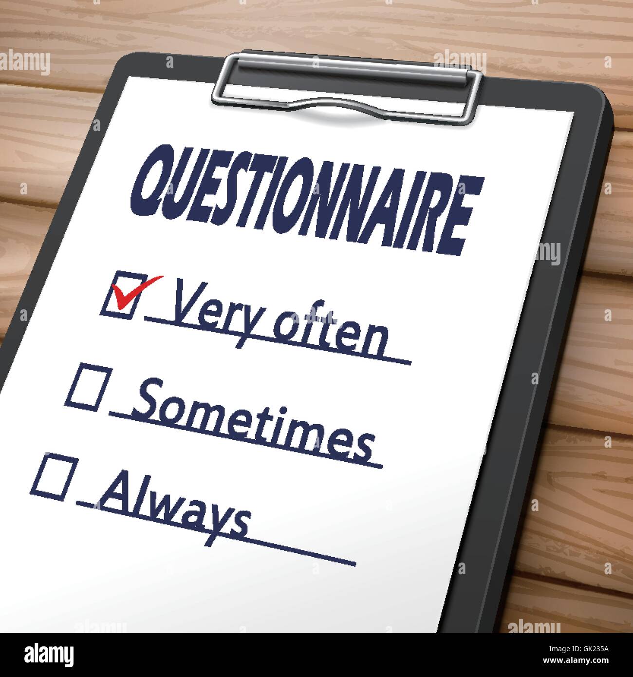 questionnaire clipboard 3D image with check boxes marked for very often ...