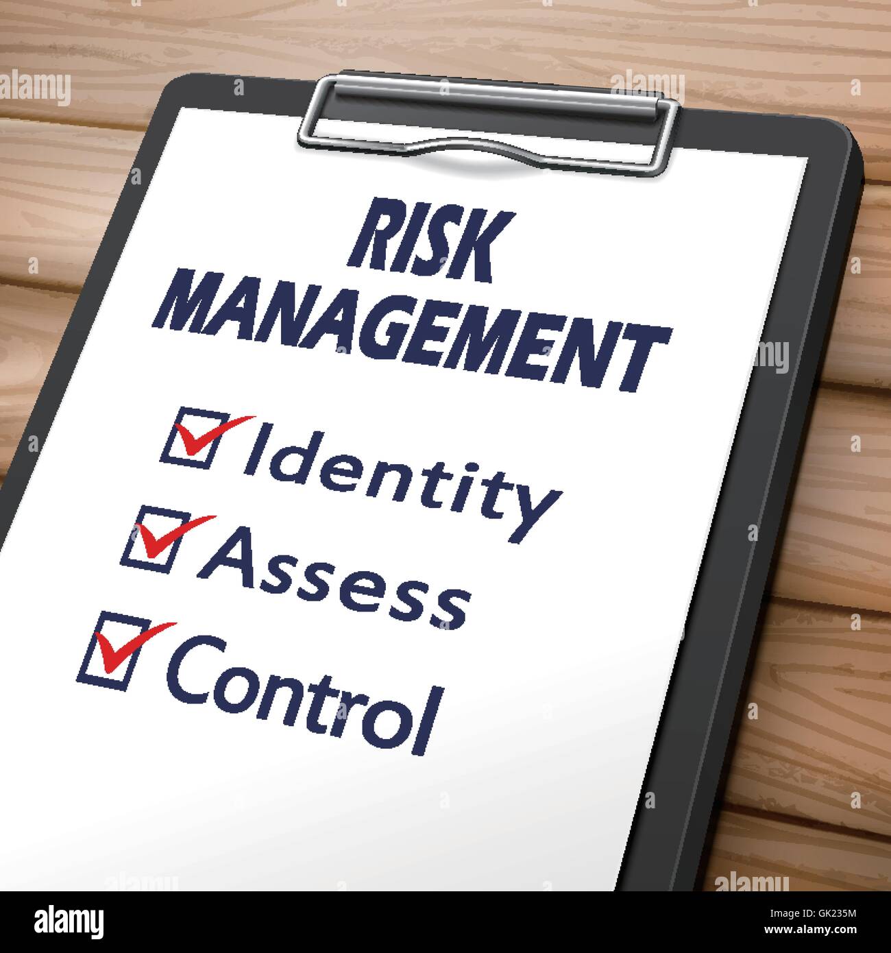 risk management clipboard 3D image with check boxes marked for identity ...