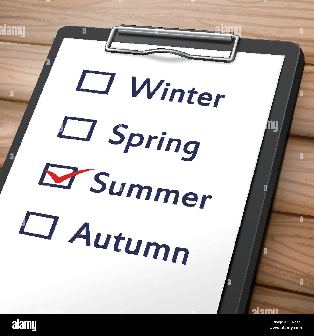 clipboard 3D image with check boxes marked for winter, spring, summer ...