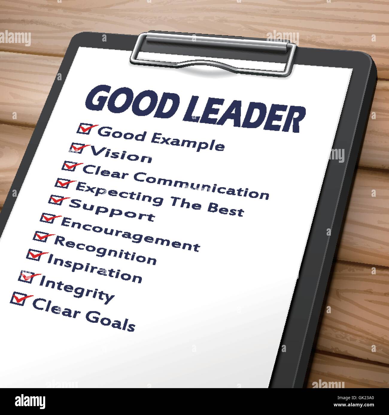 good leader clipboard 3D image with check boxes marked for leadership ...