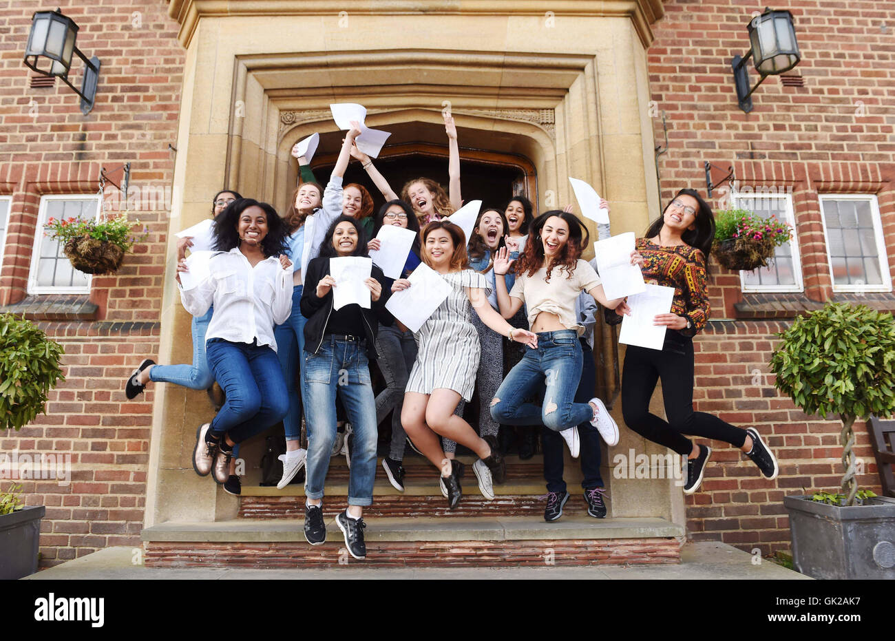 Students celebrate their A-level results at King Edward VI High School ...