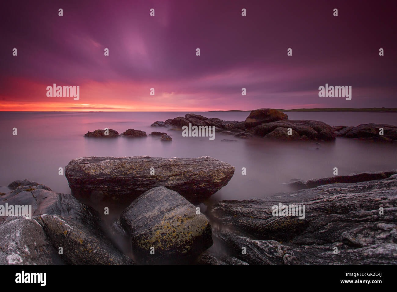 Colourful sunset from Balranald, North Uist, Outer Hebrides, Scotland ...