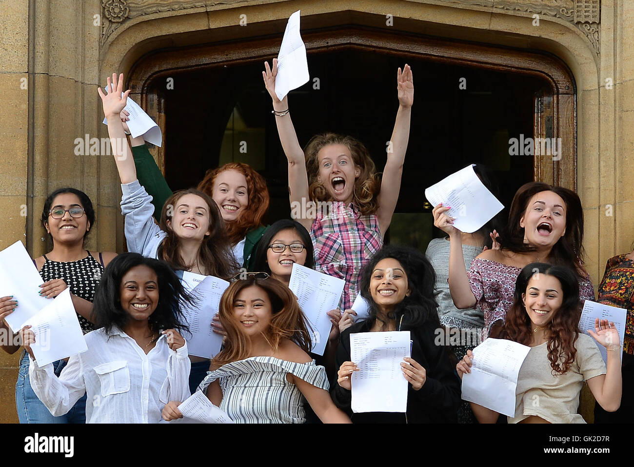 Students celebrate their A-level results at King Edward VI High School ...