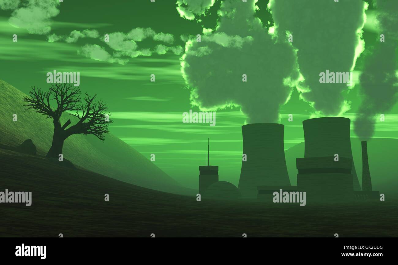 nuclear power plant - the meltdown green 2 Stock Photo - Alamy