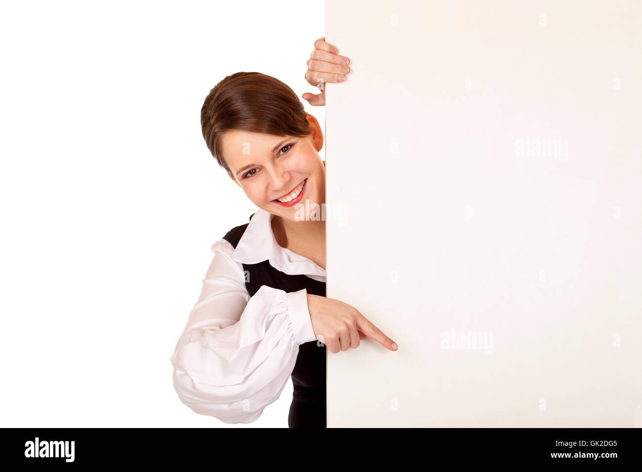 young woman pointing finger at blank billboard Stock Photo - Alamy