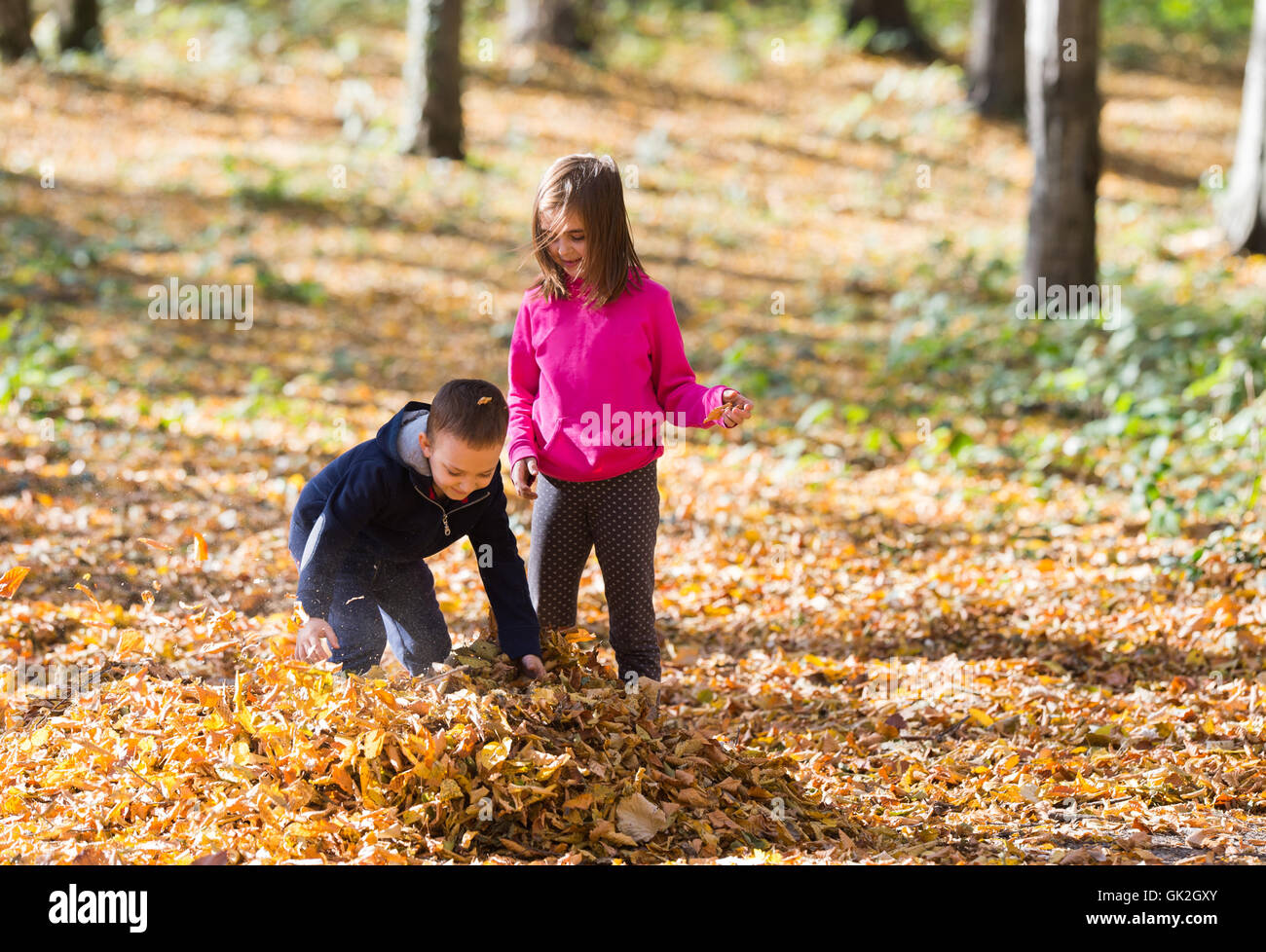 Children playing in autumn leaves hi-res stock photography and images ...