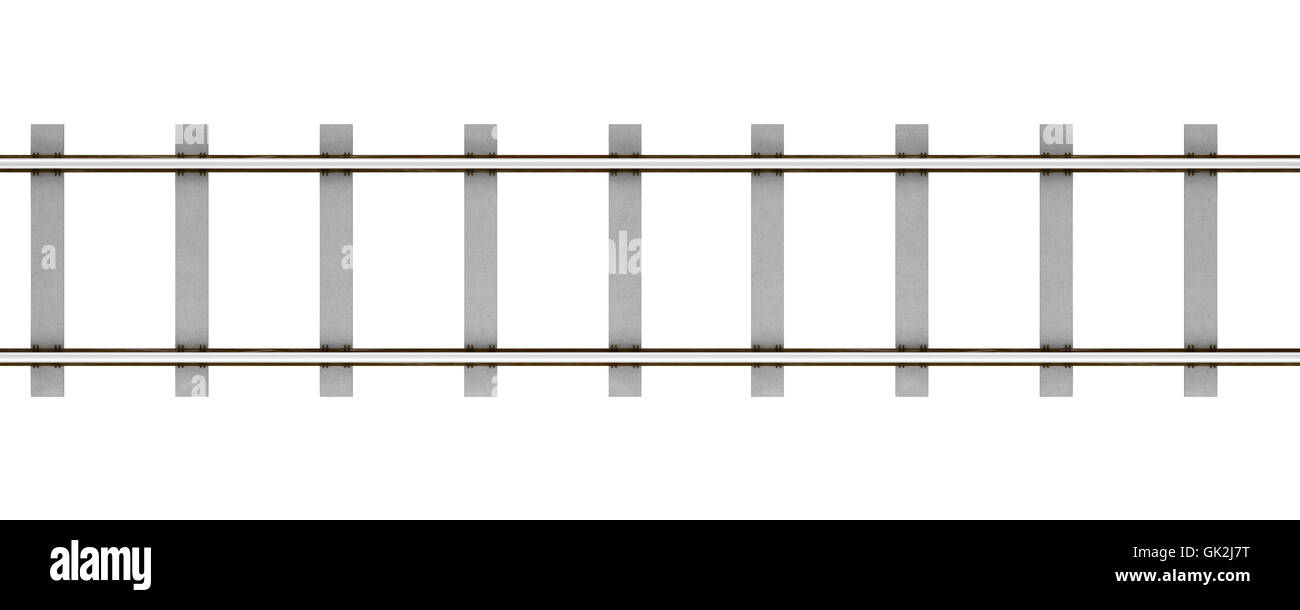 top view of rails with concrete sleepers isolated on white background ...