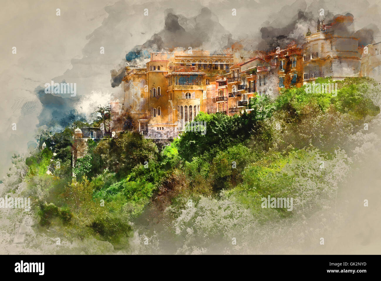 Principality of Monaco. Digital watercolor painting Stock Photo - Alamy