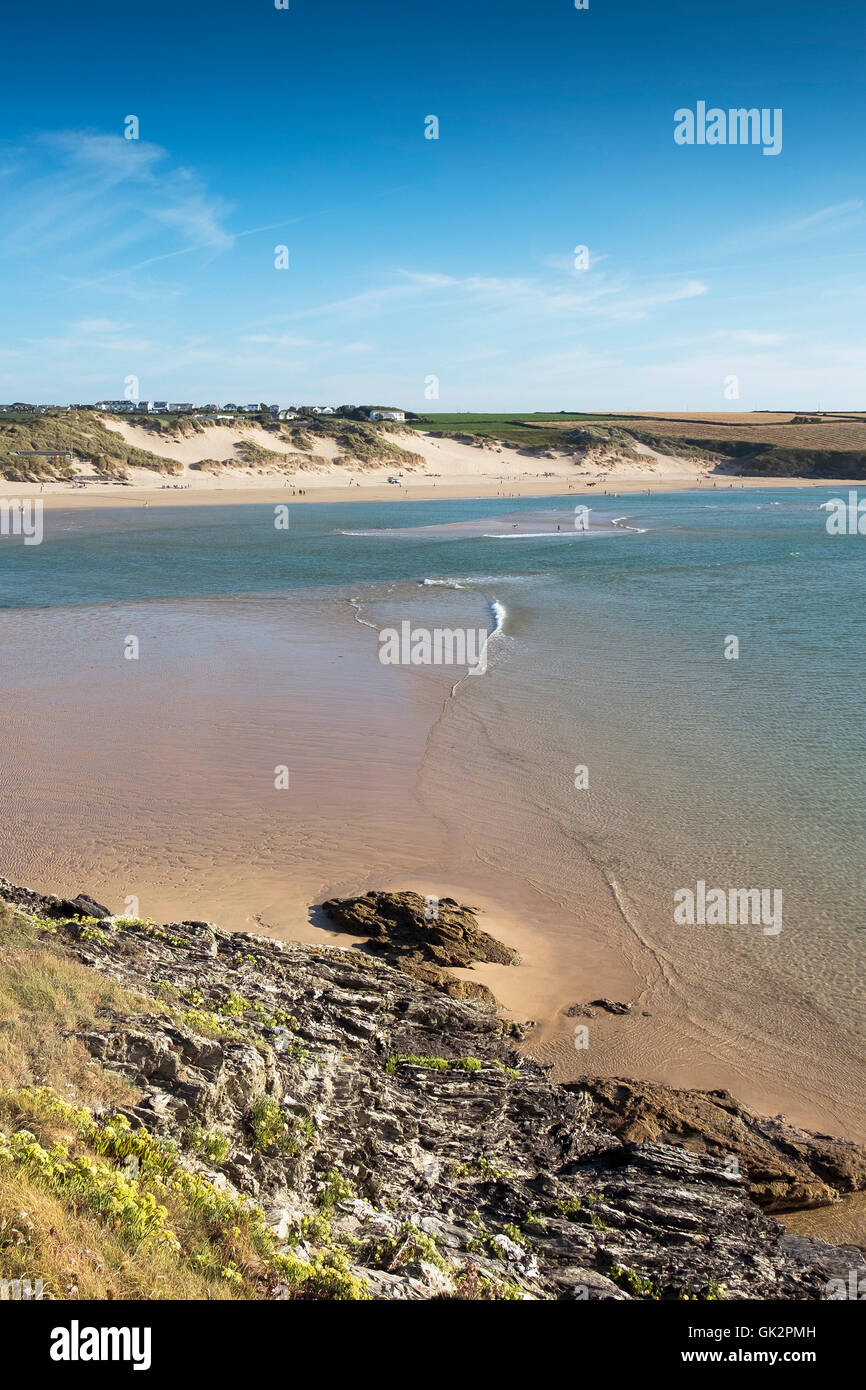 The River Gannel flows into the sea at Crantock Beach in Newquay ...