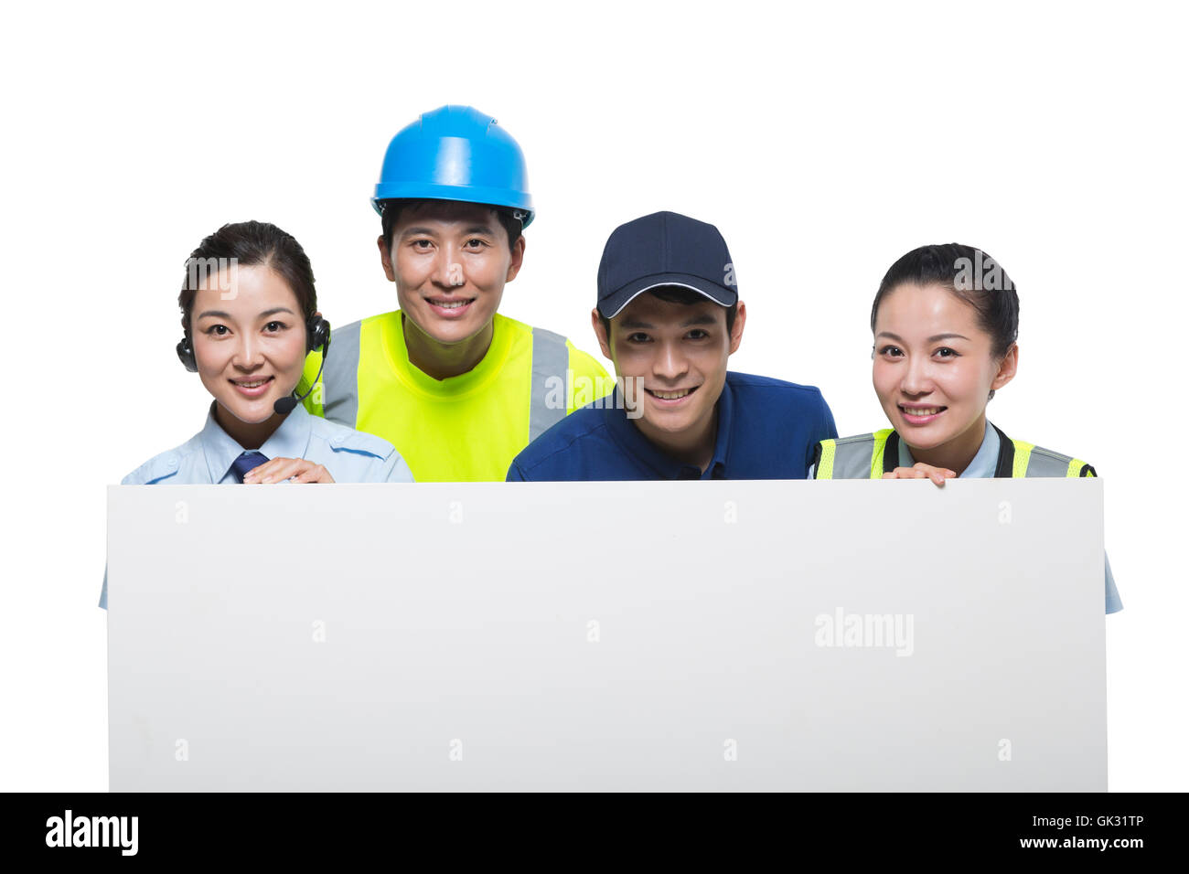 Professional logistics team holding white photo Stock Photo - Alamy