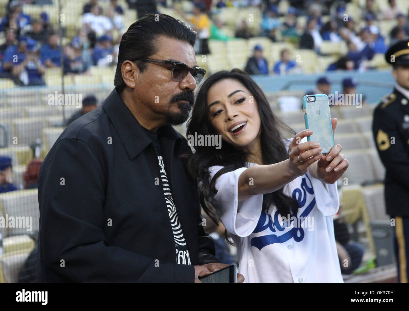 Celebrities watch the Los Angeles Dodgers play the San Diego Padres ...