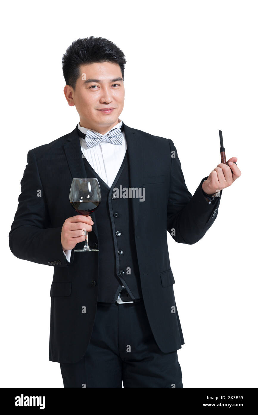 Side glass studio shot business man smoking a pipe Stock Photo - Alamy