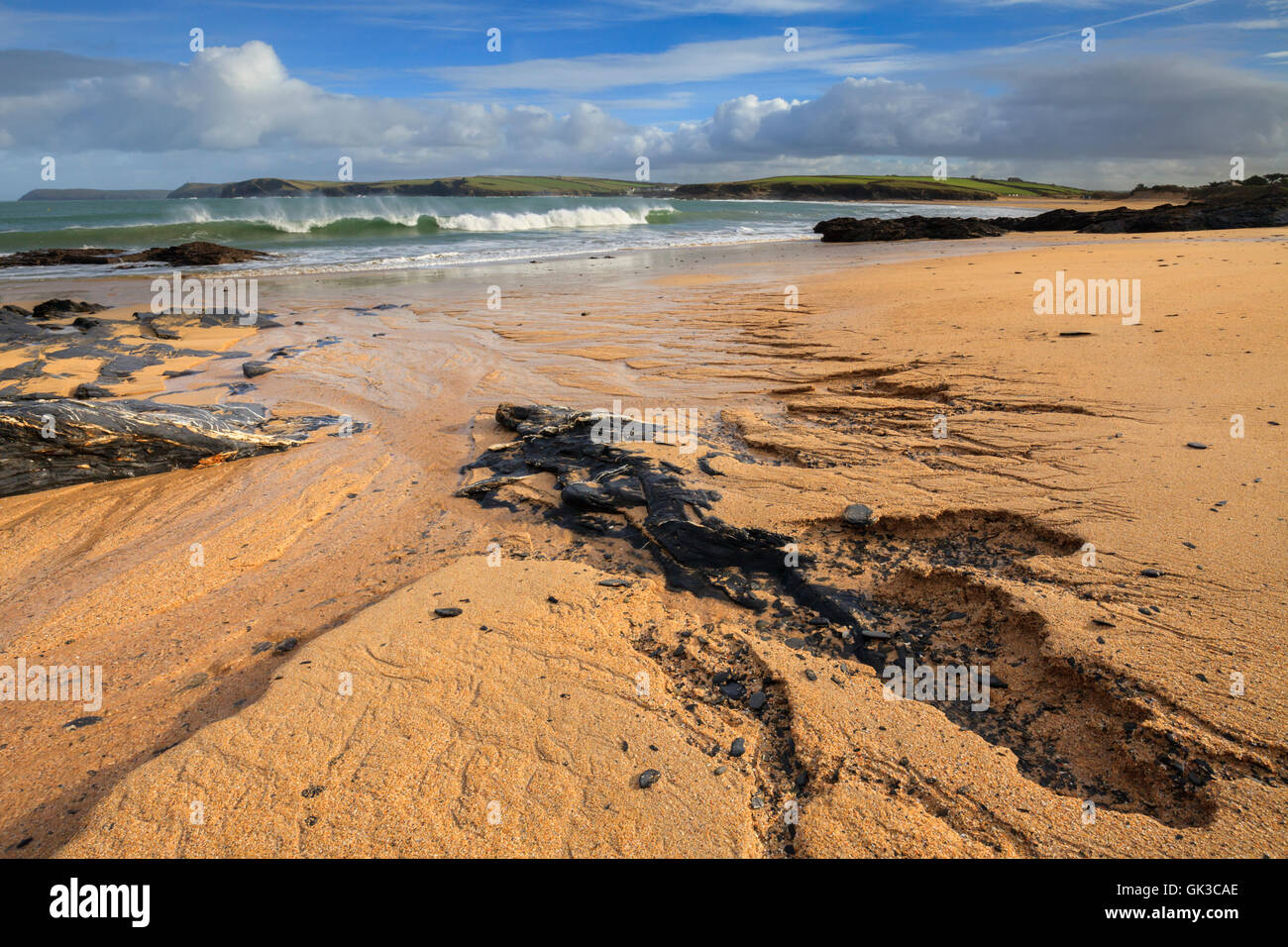 Sand patterns on the beach at Harlyn Bay in Cornwall Stock Photo - Alamy