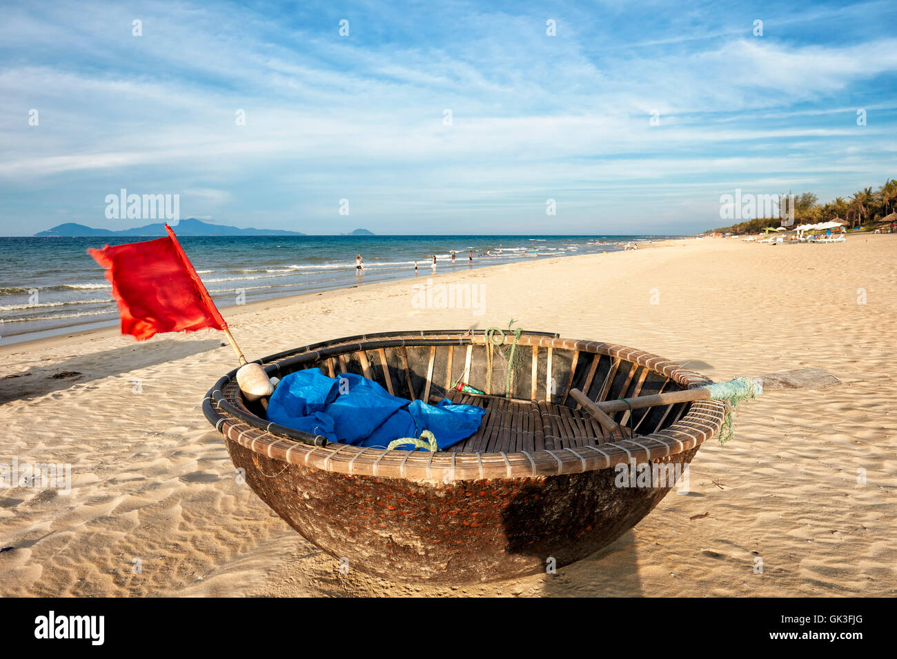Traditional Vietnamese coracle at Cua Dai Beach. Hoi An, Quang Nam ...