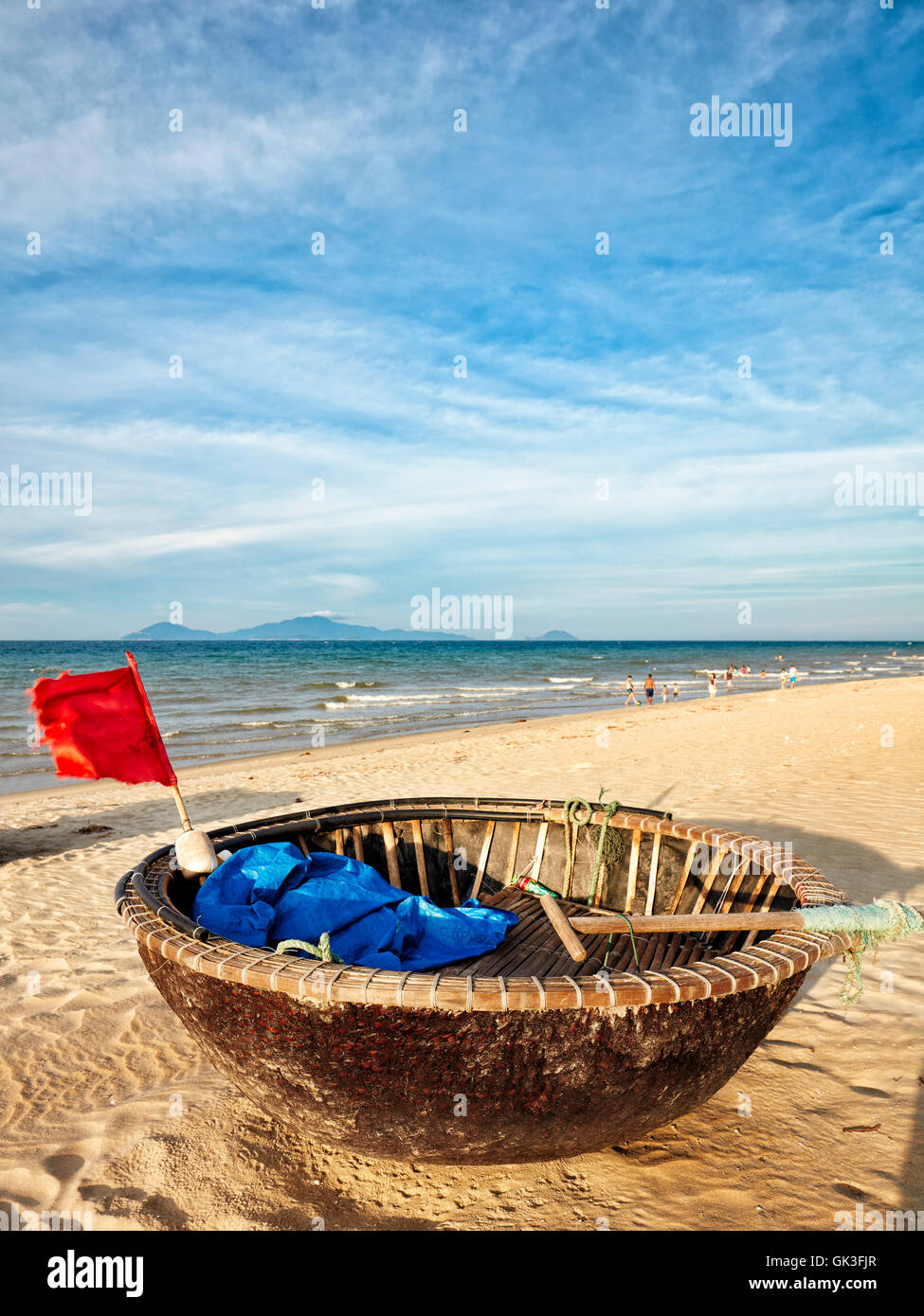 Traditional Vietnamese coracle at Cua Dai Beach. Hoi An, Quang Nam ...