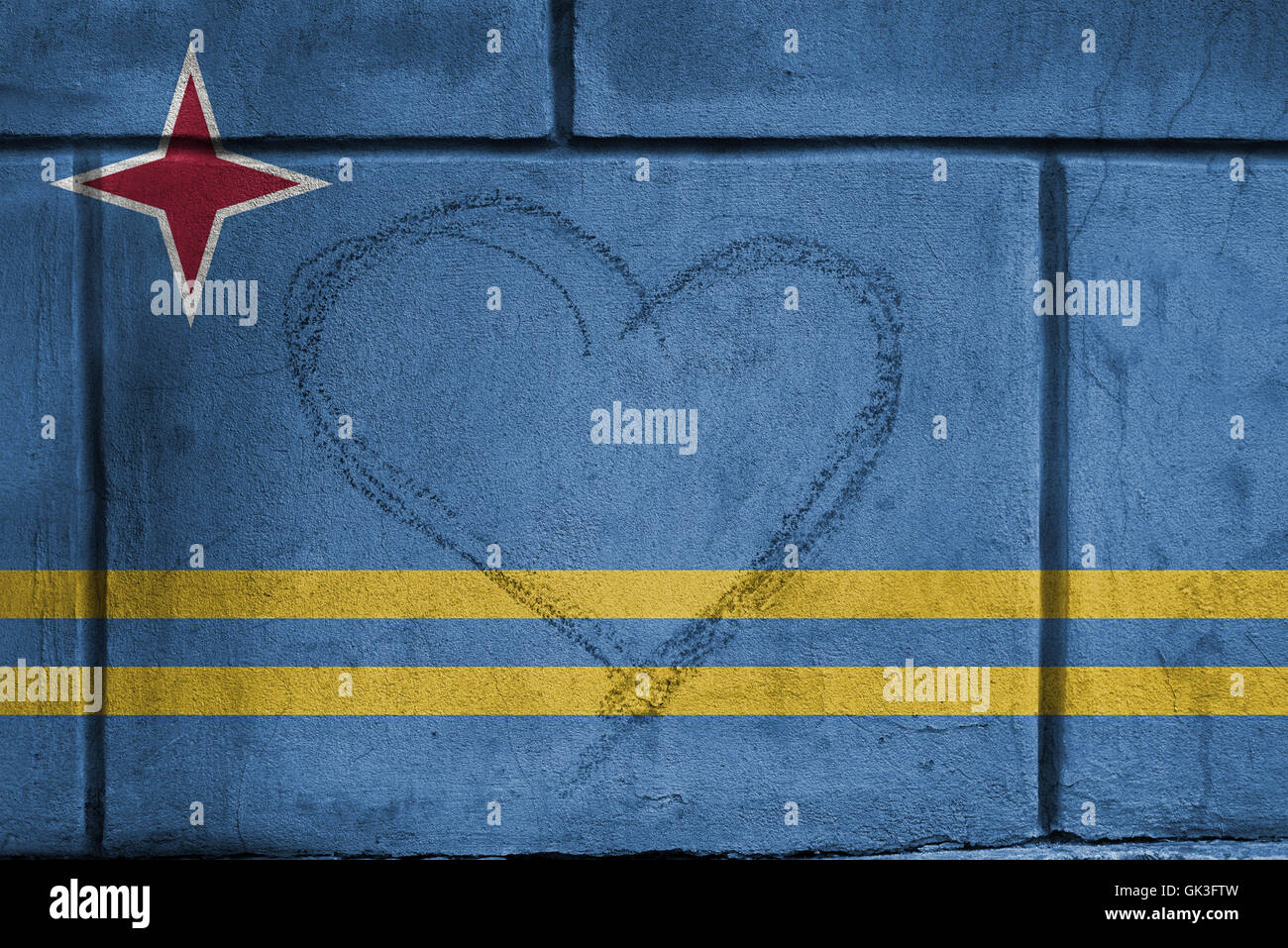 Love heart sing on wall with blending Aruba flag Stock Photo - Alamy