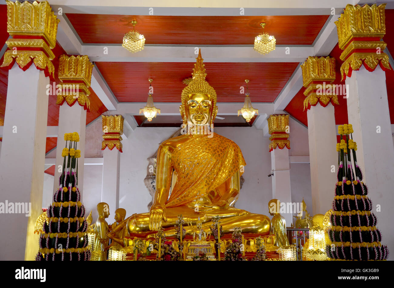 Golden buddha image statue in church thai called Ubosot or bot of Phra ...