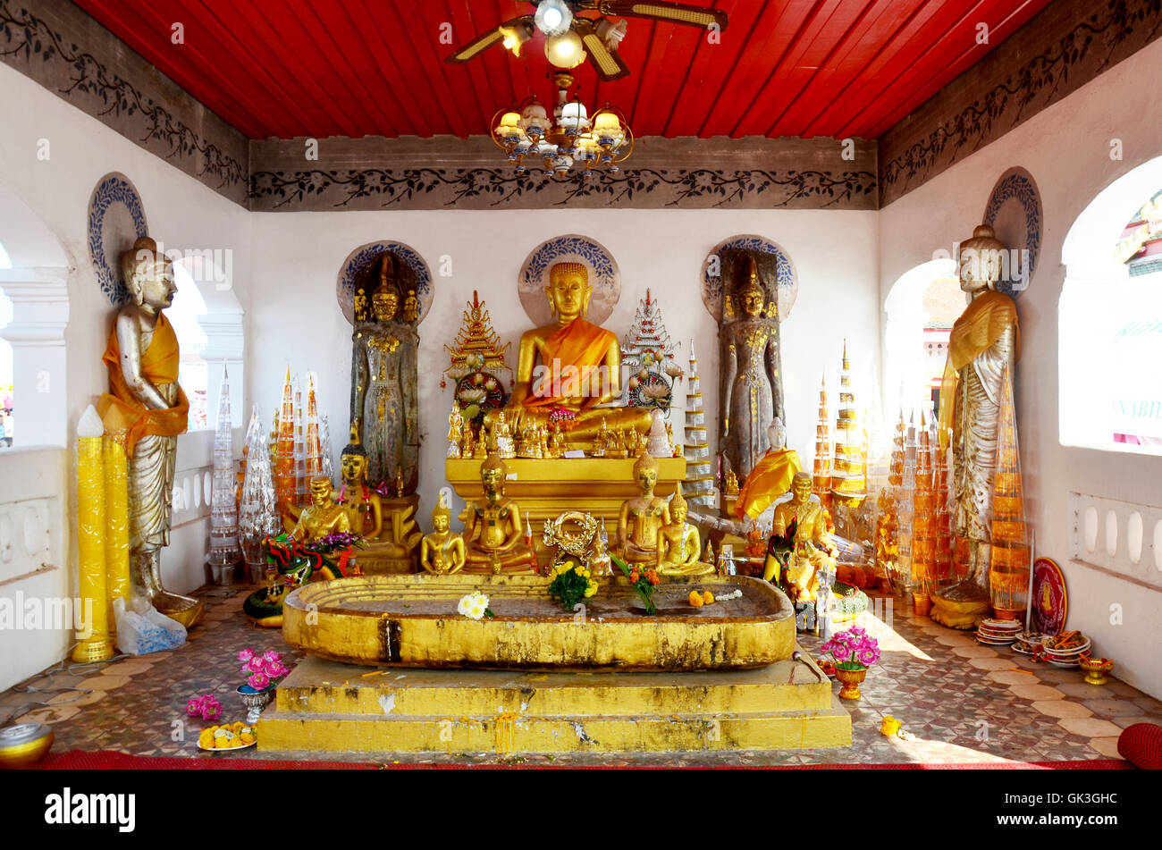 Golden buddha image statue in church thai called Ubosot or bot of Phra ...