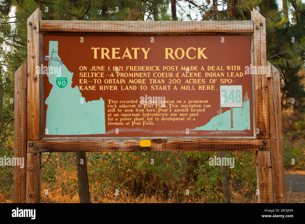 Historical signboard, Treaty Rock Park, Post Falls, Idaho Stock Photo ...