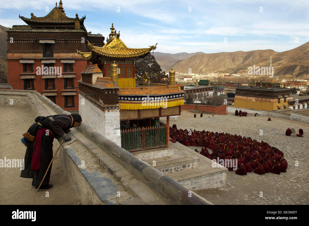Xiahe, Gansu Province, China --- Pilgrims circumambulate Labrang ...