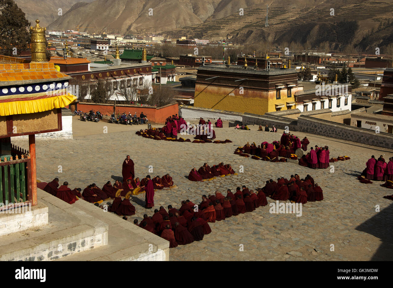 Xiahe, Gansu Province, China --- Monks of the Gelukpa, or Yellow Hat ...