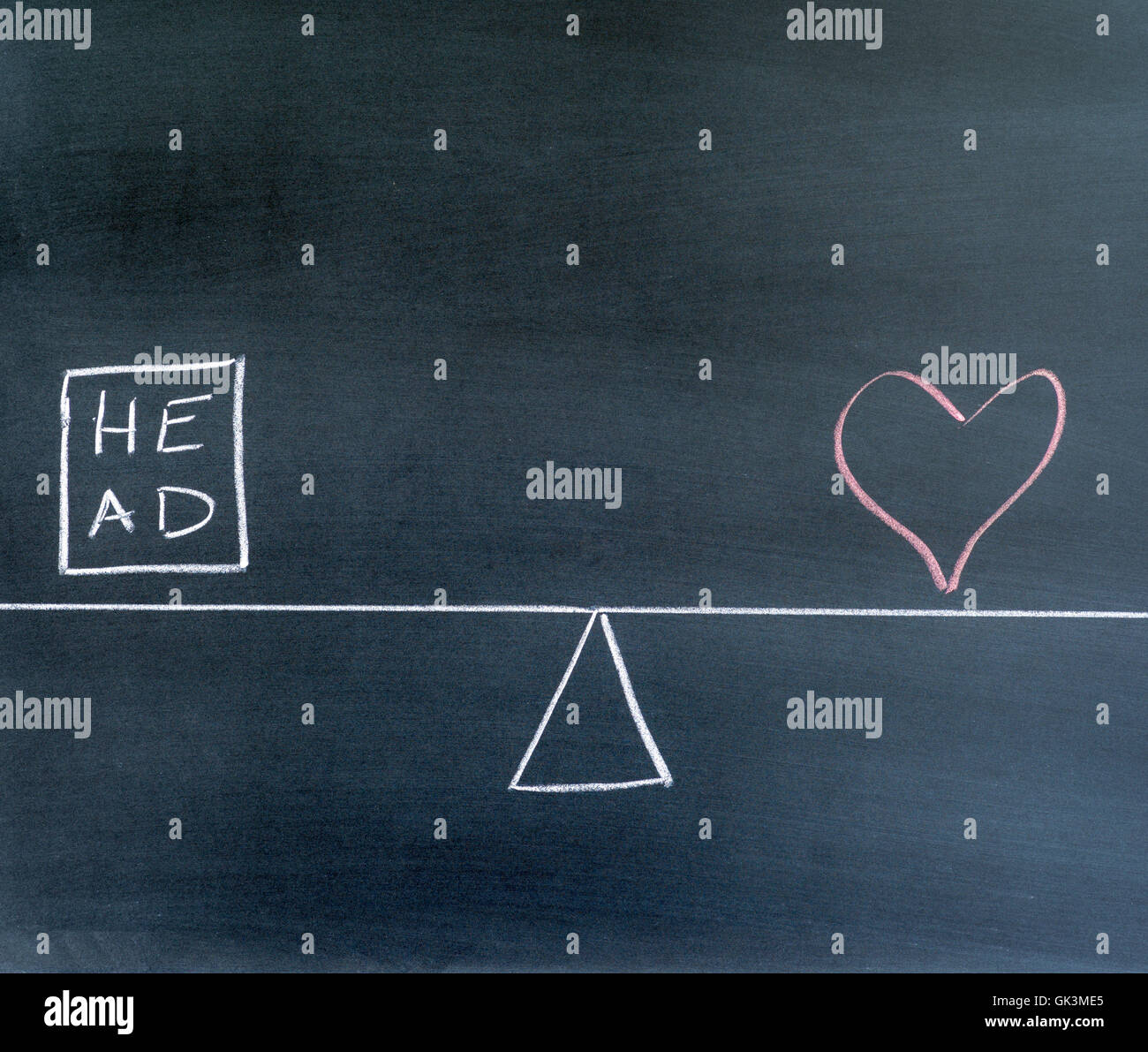 head and heart symbols, scale in equilibrium, chalkboard Stock Photo ...