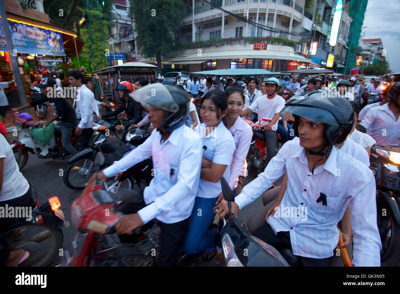 Phnom Penh, Cambodia --- Evening rush hour along the riverfront, Phnom Penh, Cambodia --- Image ...