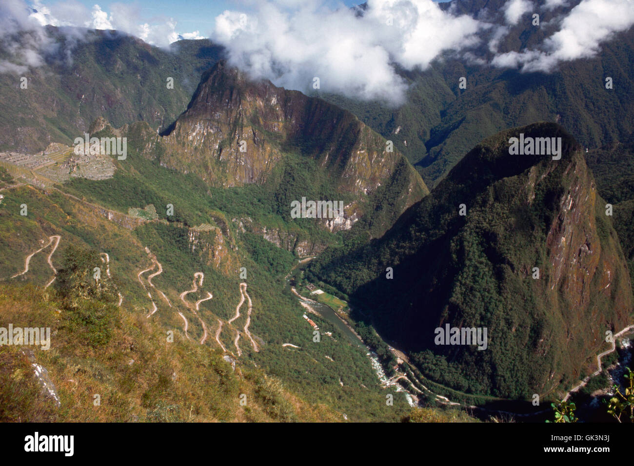 ca. 1980-1995 --- A road snakes up a mountainside from the Urubamba ...