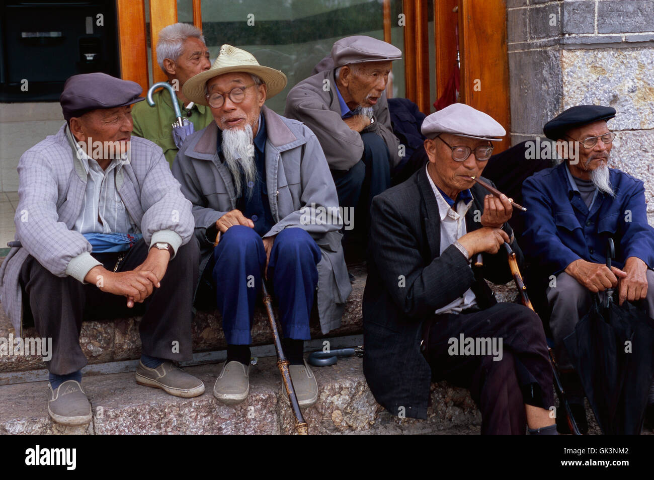 Lijiang, Yunnan Province, China --- Group of Elderly Chinese Men ...