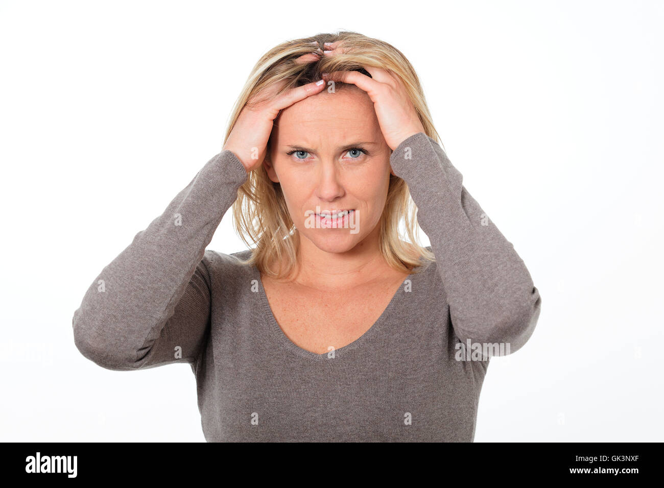 woman tired headache Stock Photo - Alamy