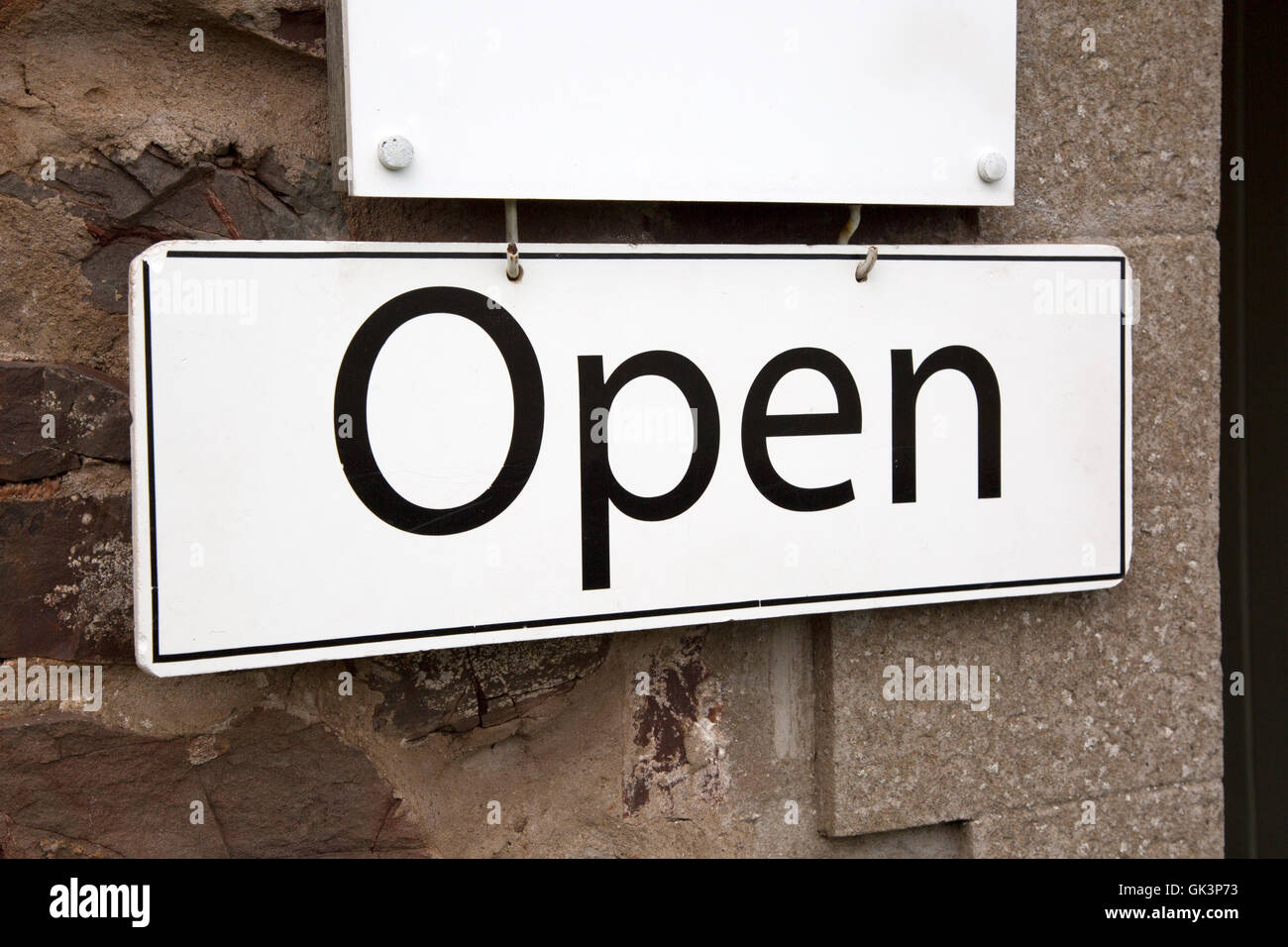 Open Sign on Building Facade Stock Photo - Alamy
