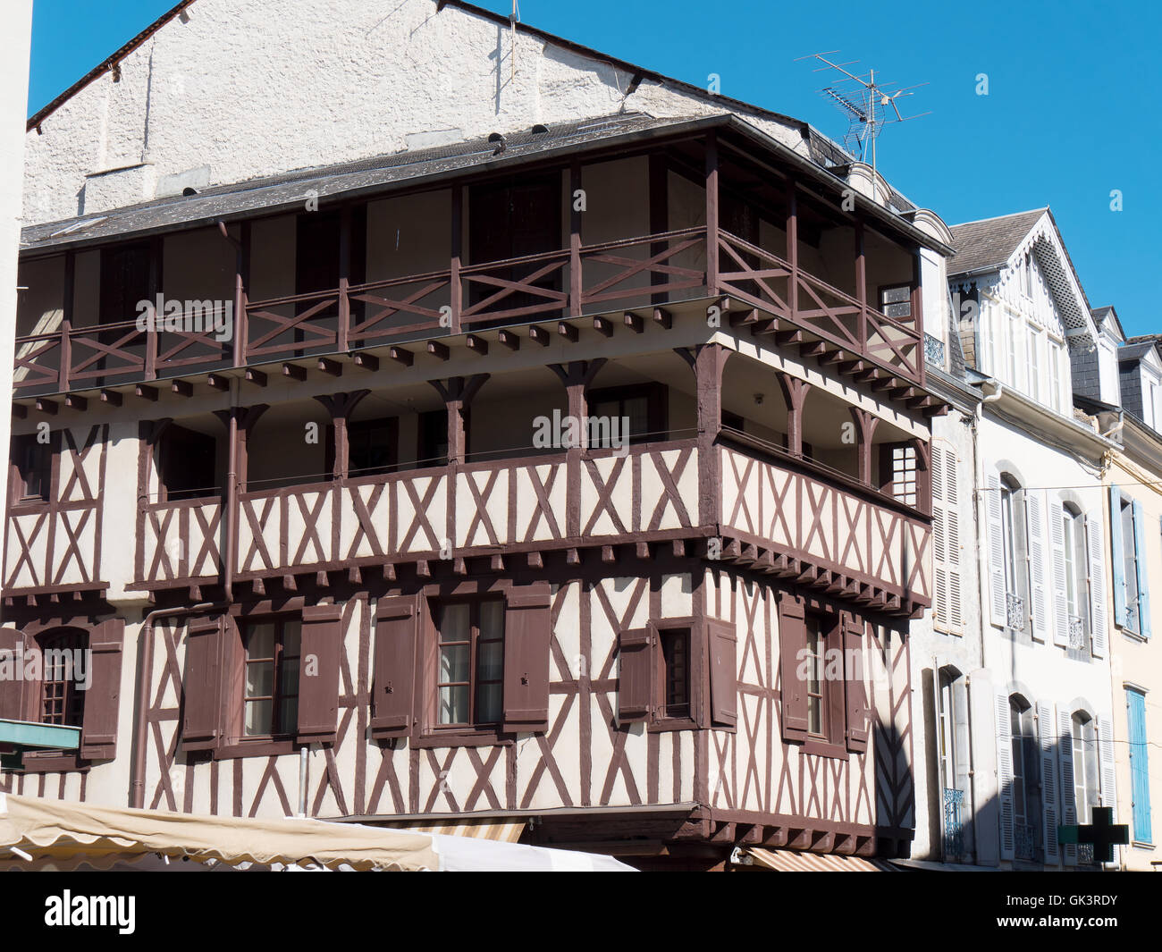 French timbered house facade in Pyrenees Stock Photo - Alamy