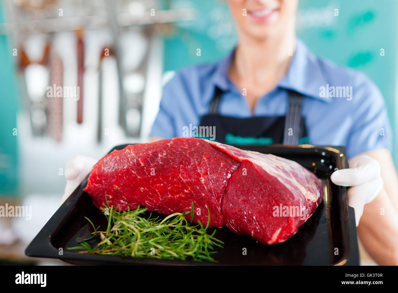 working in a butcher or butcher Stock Photo - Alamy