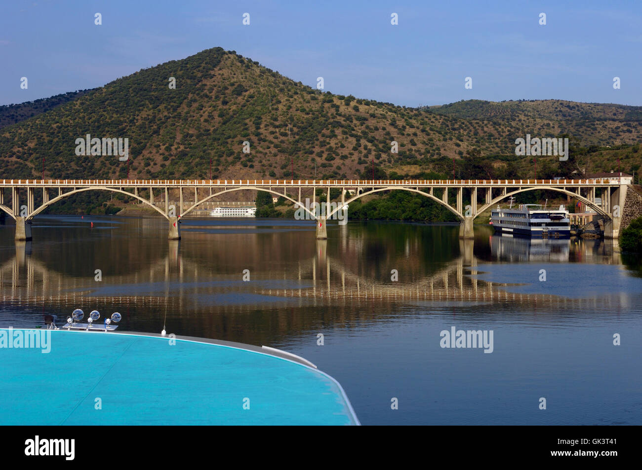 River boat cruise by the road bridge at Barca d'Alva , Douro Valley ...