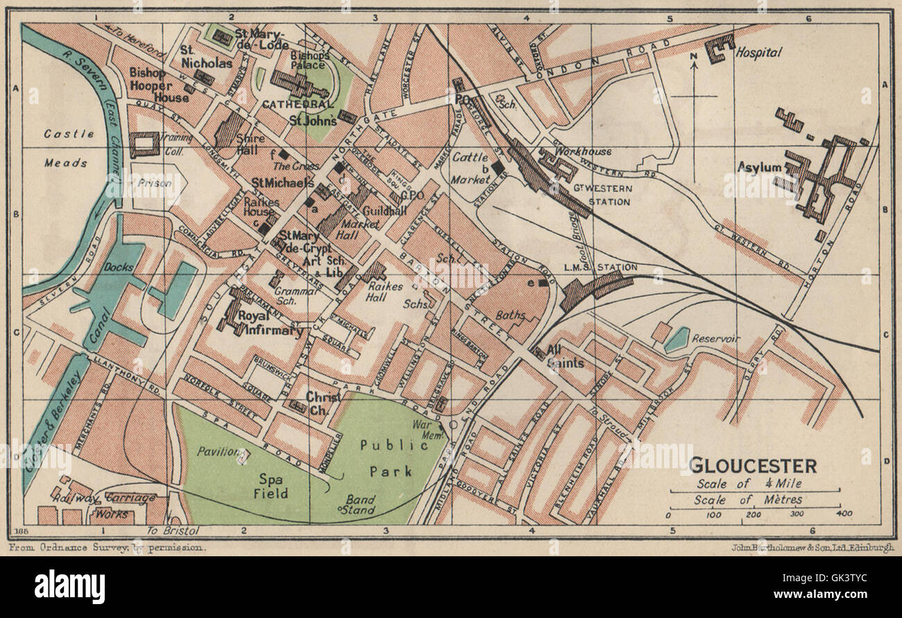 GLOUCESTER. Vintage town city map plan. Gloucestershire, 1939 Stock ...