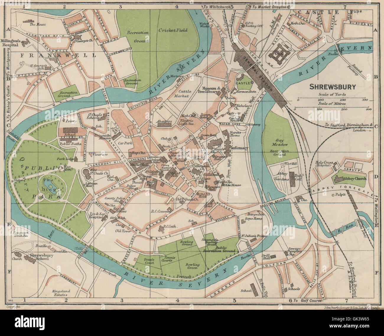 SHREWSBURY. Vintage town city map plan. Shropshire, 1939 Stock Photo ...