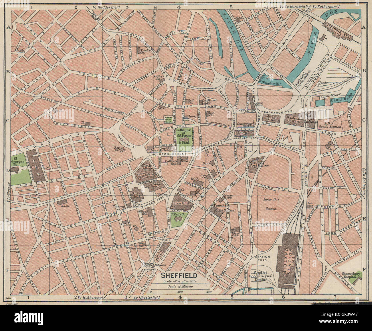 SHEFFIELD. Vintage town city map plan. Yorkshire, 1939 Stock Photo - Alamy