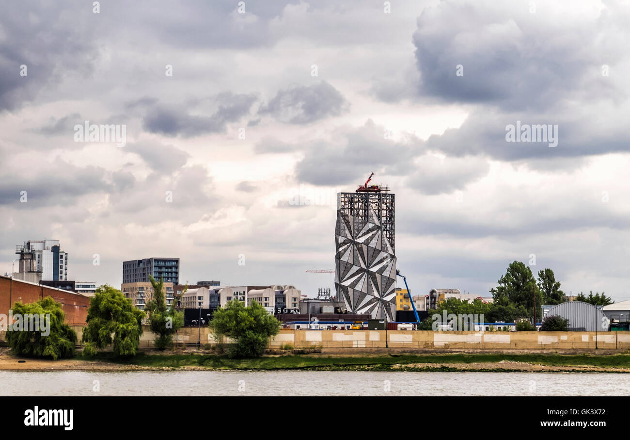New Thames riverside apartment buildings of new-build development under ...