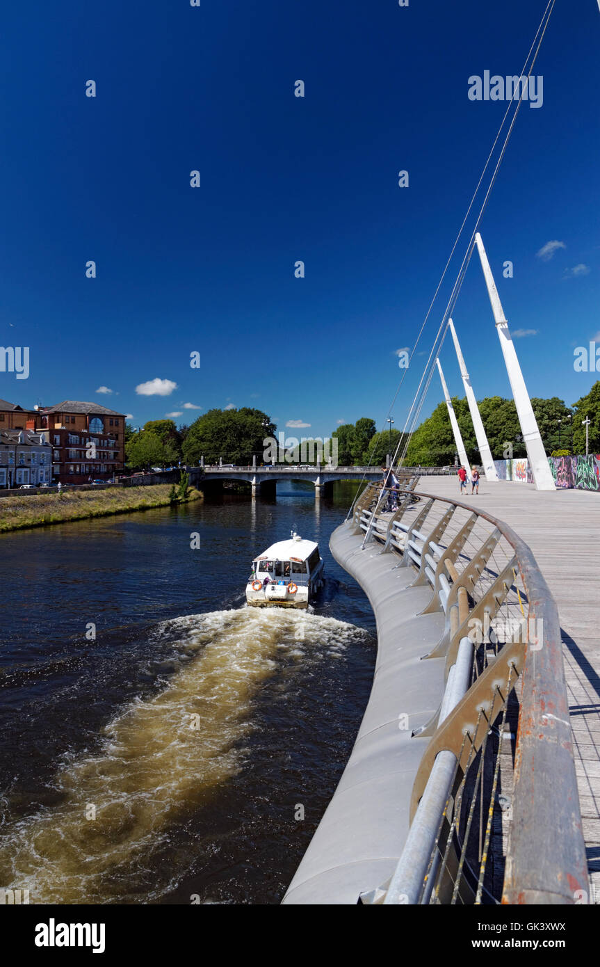 Aqua Bus on River Taff and Canton Bridge, Cardiff, Wales, UK Stock ...
