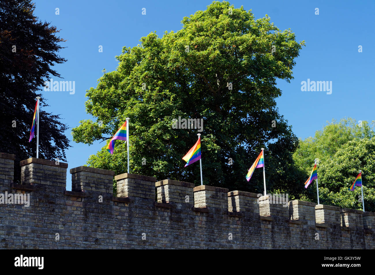 Gay Pride flags, Cardiff Castle, Cardiff, Wales Stock Photo - Alamy