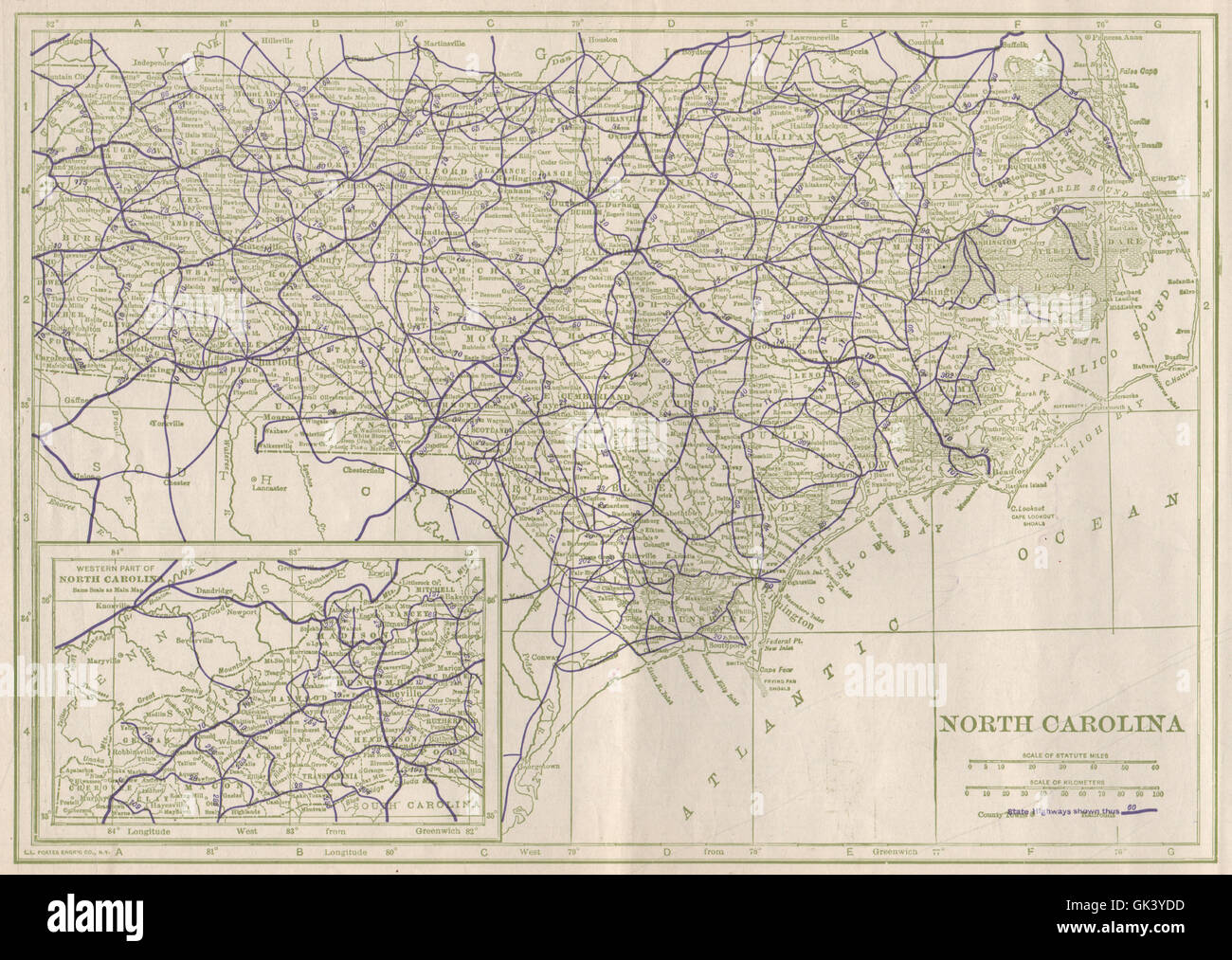 Vintage map of north carolina hi-res stock photography and images - Alamy